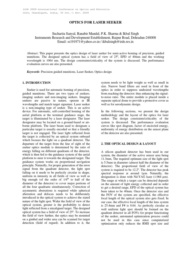 Laser Seeker Optics Design Guide | PDF | Lens (Optics) | Field Of View