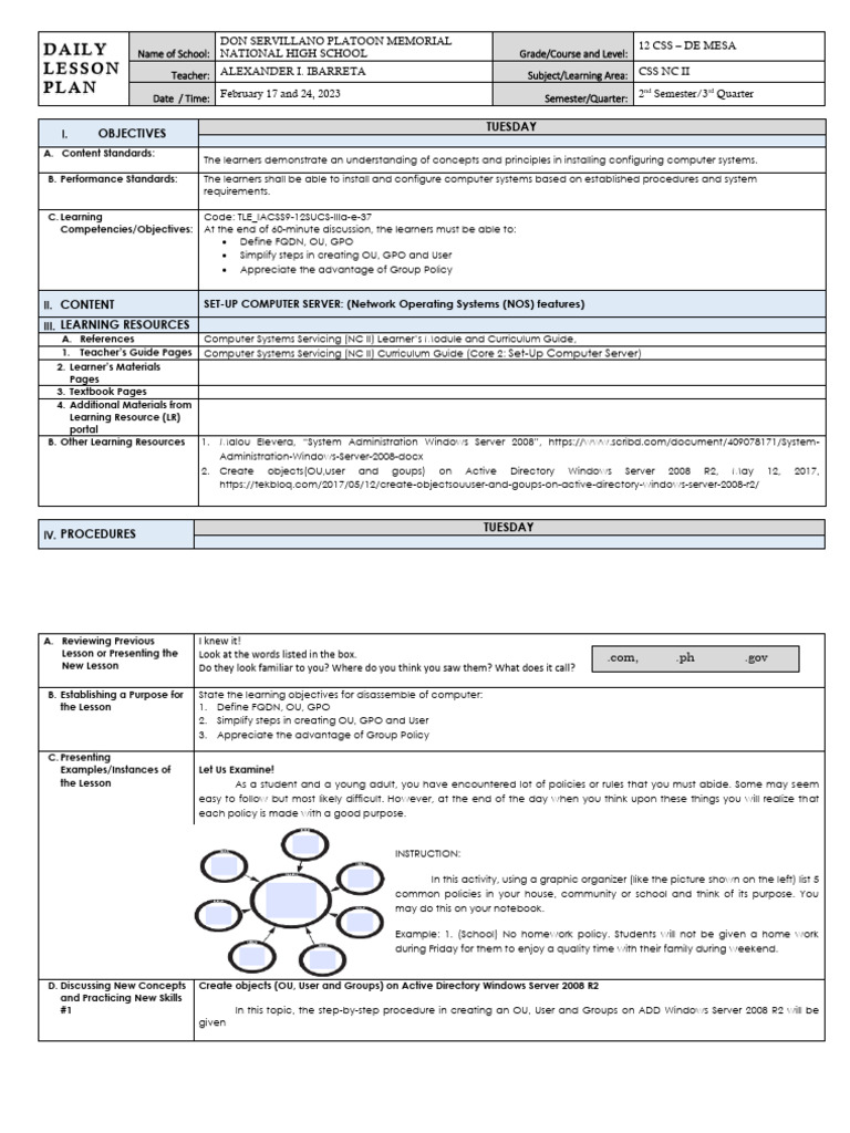 Grade 12 CSS NC II 5th Week DLL | PDF | Active Directory | Group Policy