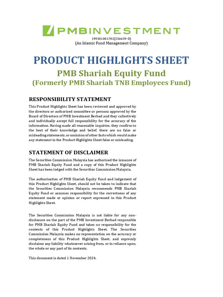 PMB Shariah Equity Fund Overview | PDF | Investing | Dividend