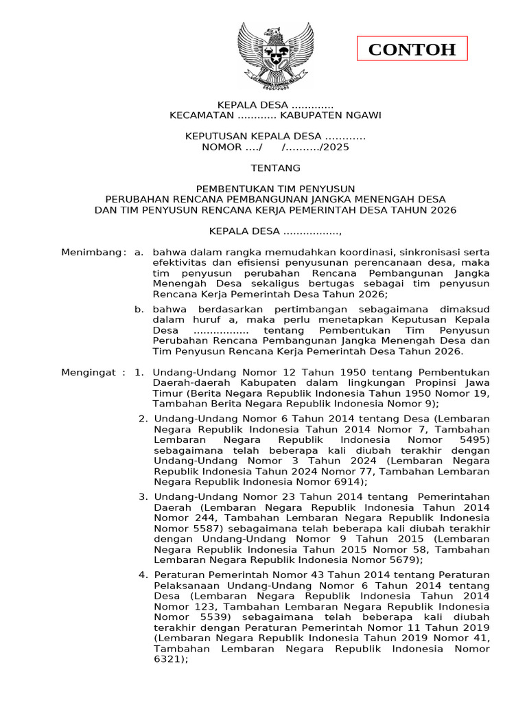 CONTOH SK TIM Perub. RPJM dan RKP Desa | PDF