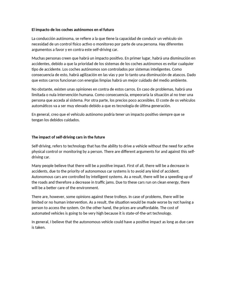 The Impact of Self-Driving Cars in The Future | PDF