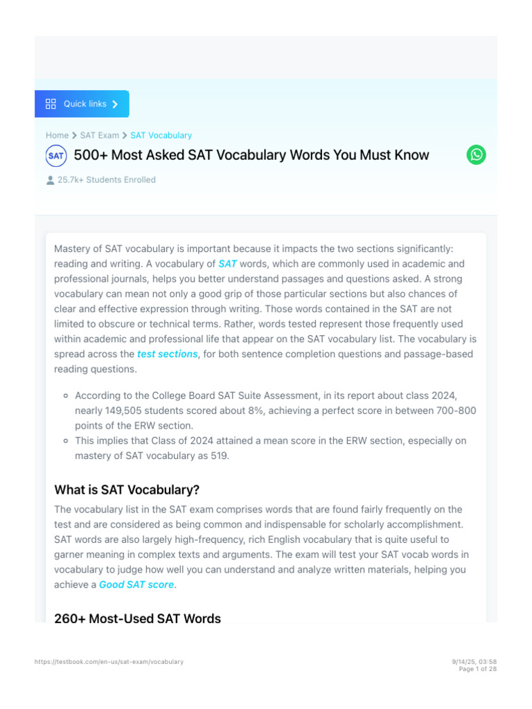 Essential SAT Vocabulary Guide | PDF | Sat | Vocabulary