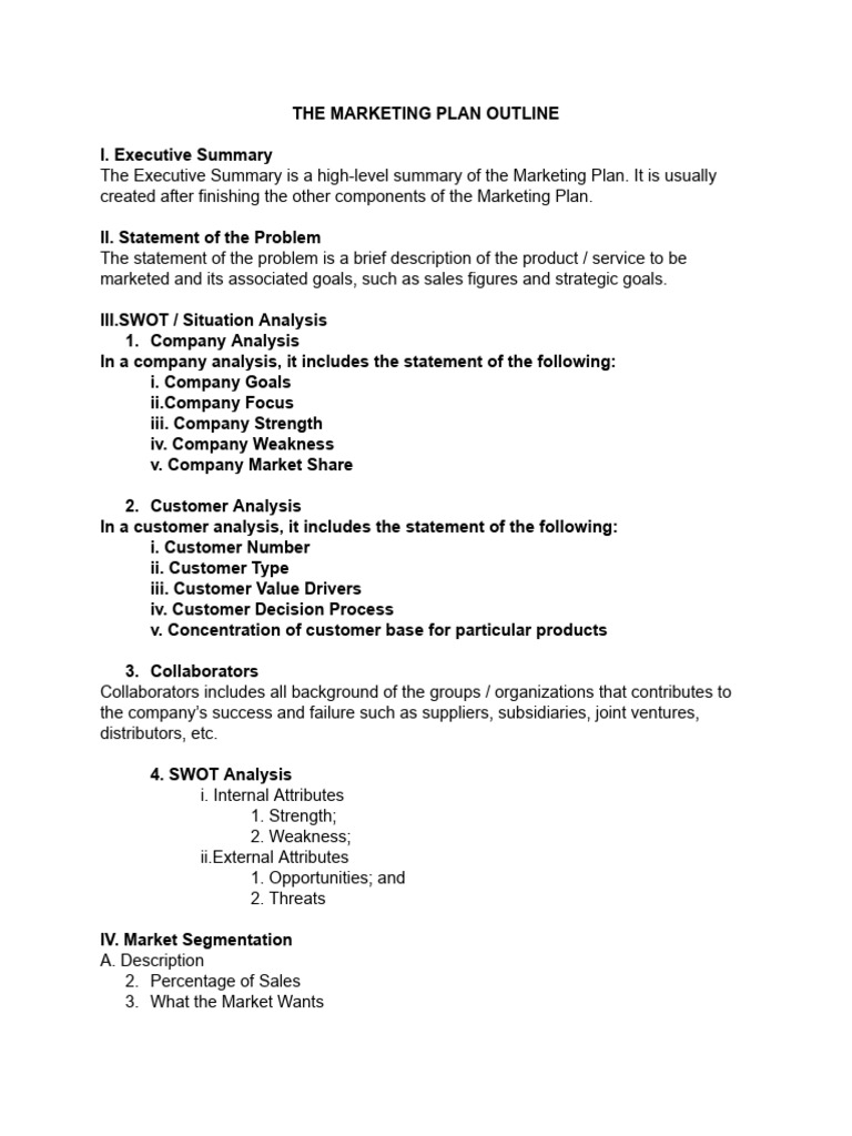 Comprehensive Marketing Plan Outline | PDF | Price Elasticity Of Demand ...