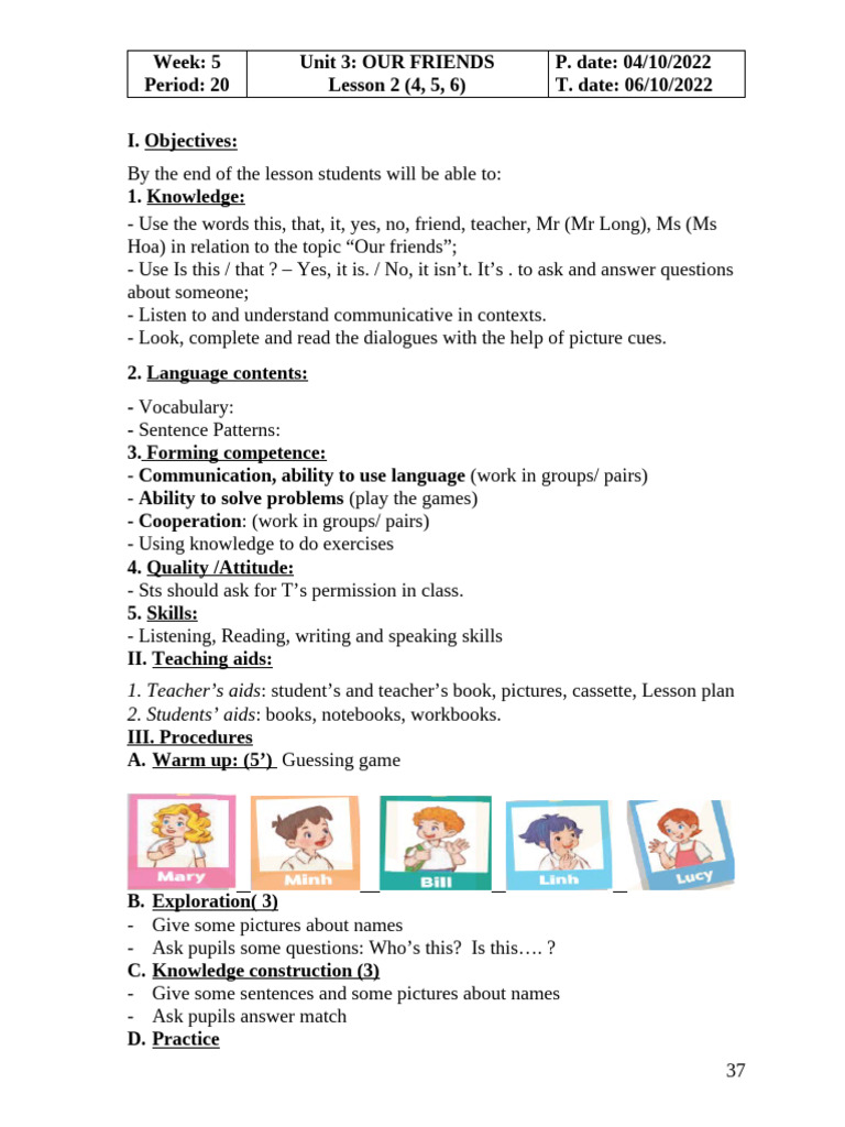 Our Friends Lesson Plan for Grades 4-6 | PDF | Lesson Plan | Teachers