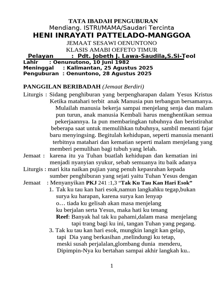 Liturgi Penguburan-Mama Heni | PDF
