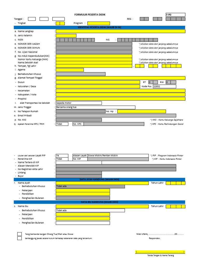 Formulir Identitas Peserta Didik | PDF