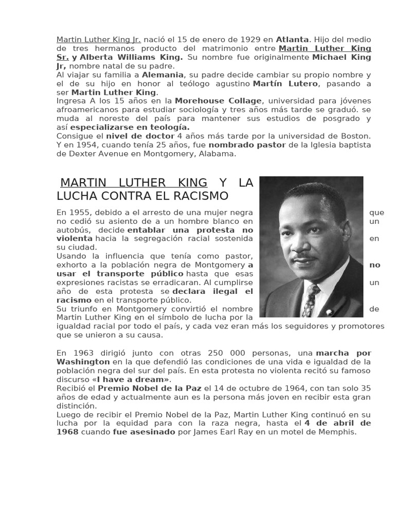 Martin Luther King JR | PDF | Nelson Mandela | Martin Luther King hijo.