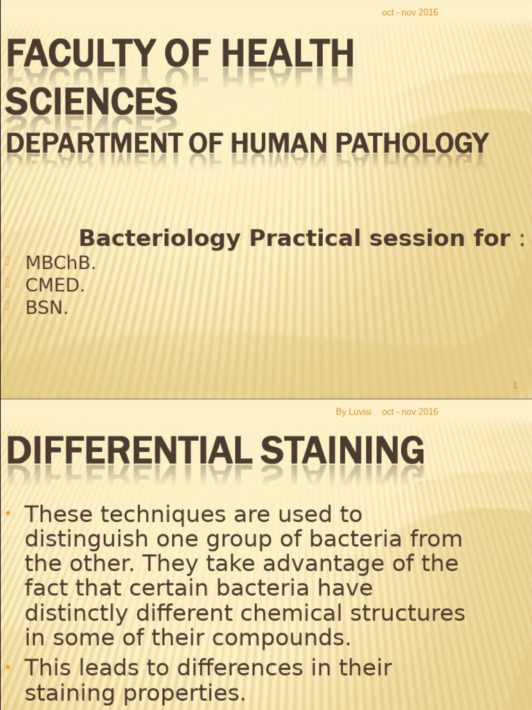 Bacteriology Staining Techniques Guide | PDF | Staining | Antimicrobial