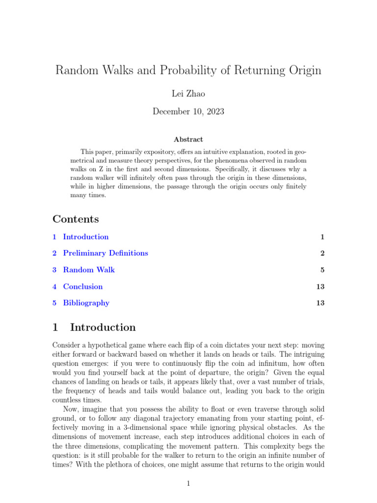 Random Walks and Probability of Returning Origin | PDF | Random ...