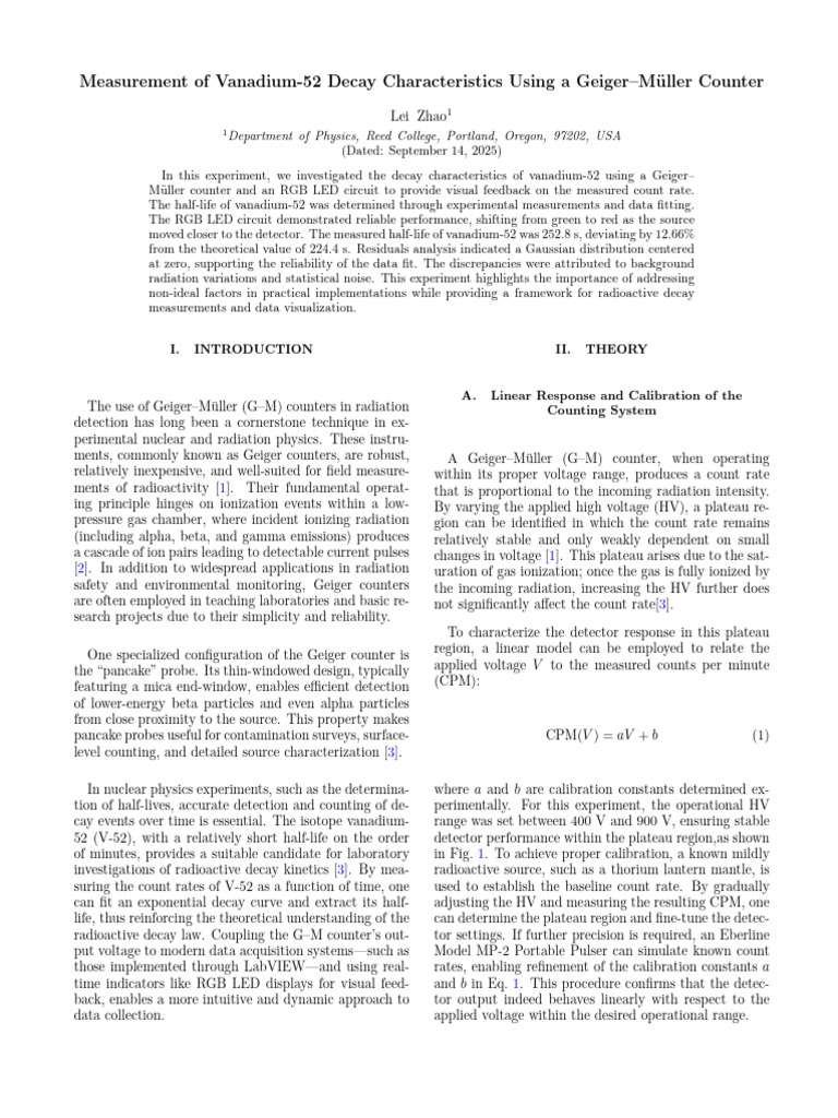 Vanadium-52 Decay Measurement Experiment | PDF