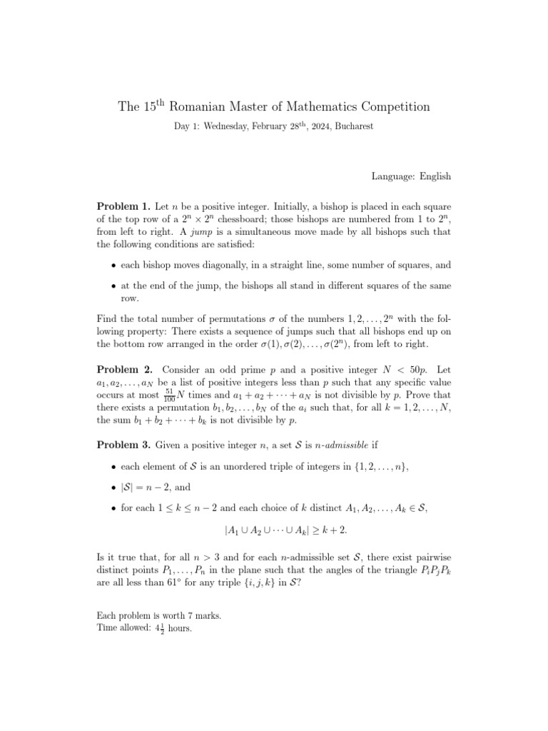 Romanian Math Competition 2024 Problems | PDF | Polynomial | Numbers