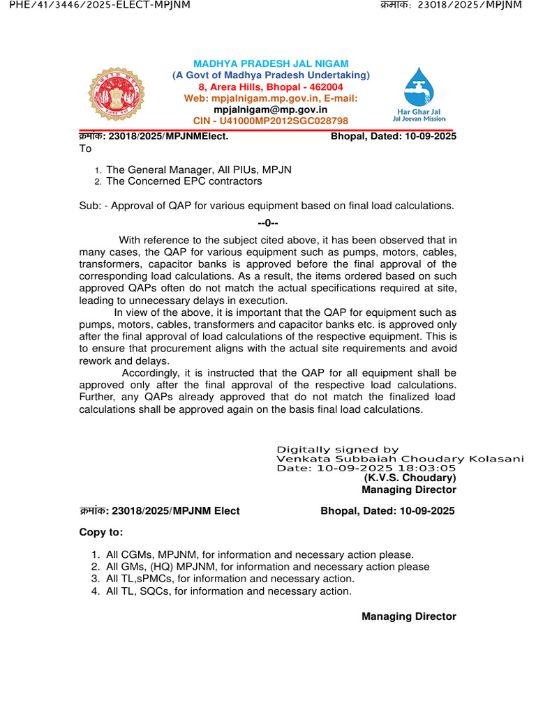 Approval of QAP For Various Equipment Based On Final Load Calculations ...