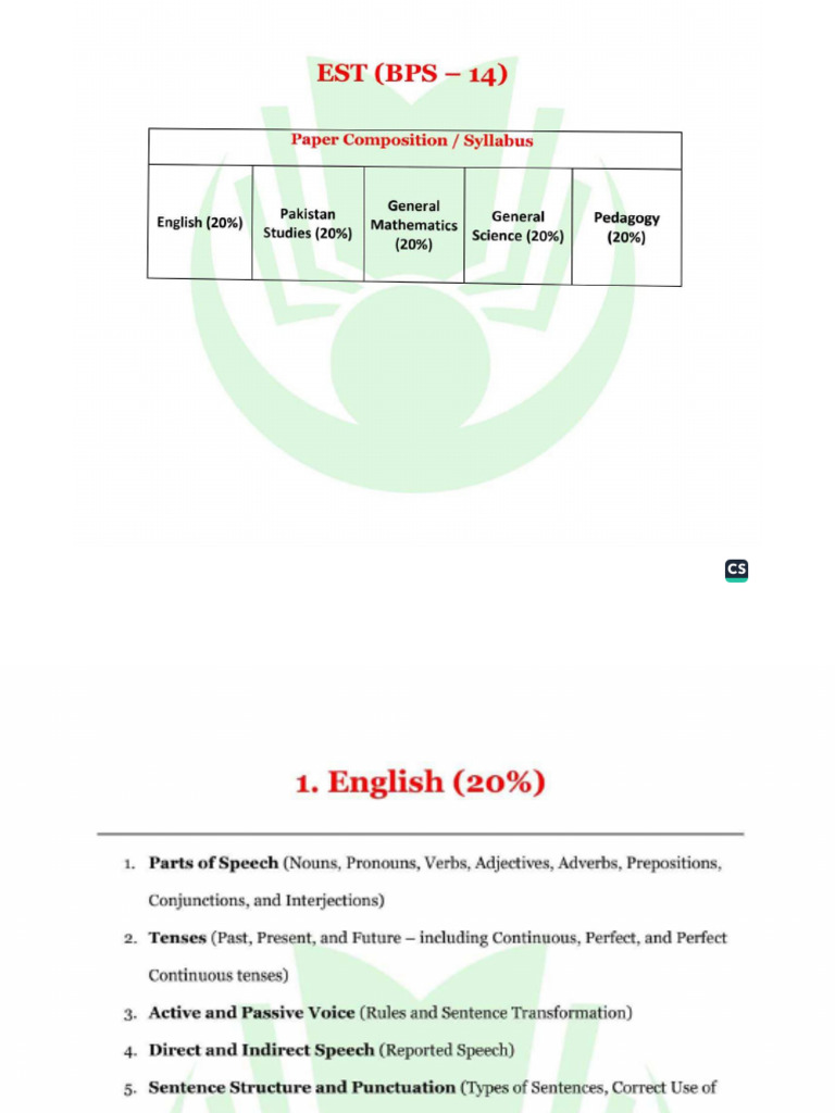 EST Test Course Content | PDF