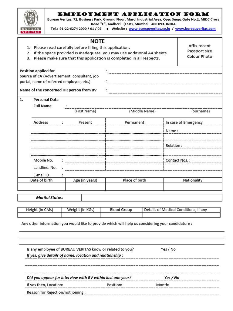 Employment Application Form 2021 | PDF