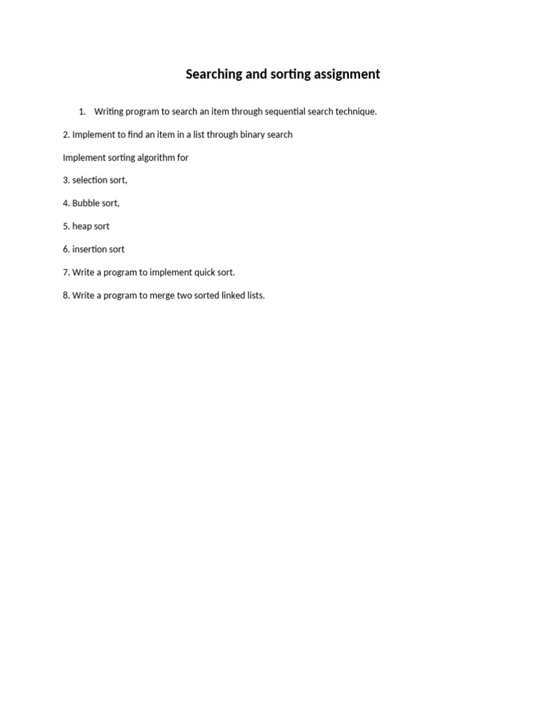 Search and Sort Algorithms Assignment | PDF