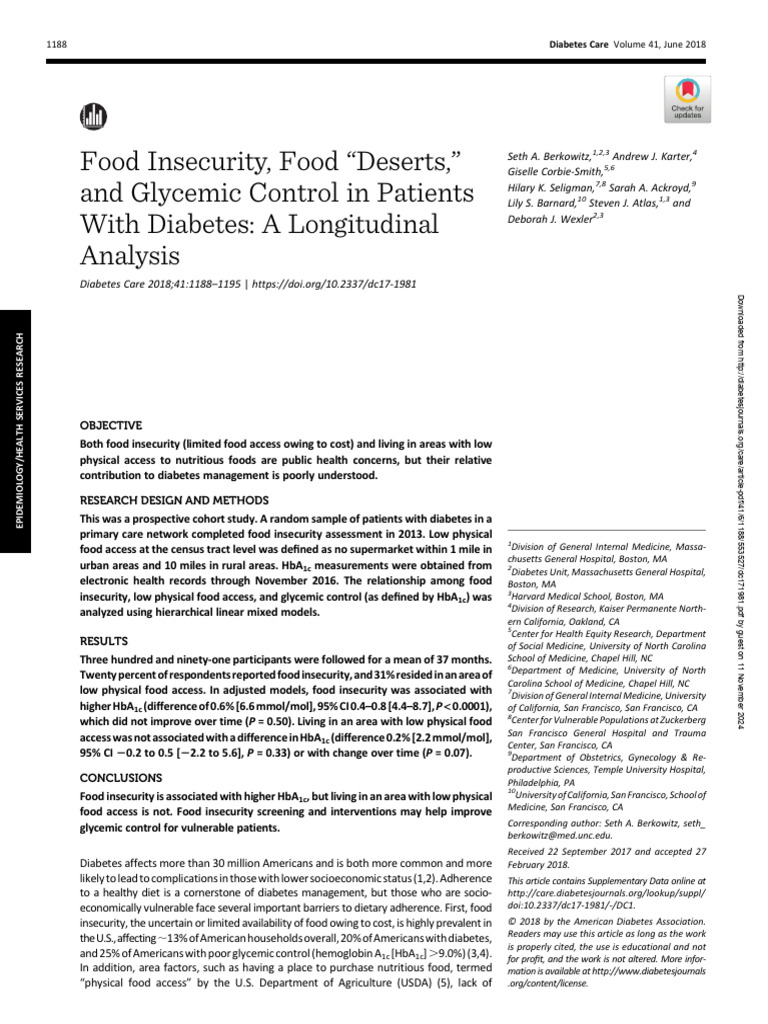 Food Insecurity, Food"Deserts," and Glycemic Control in Patients With ...