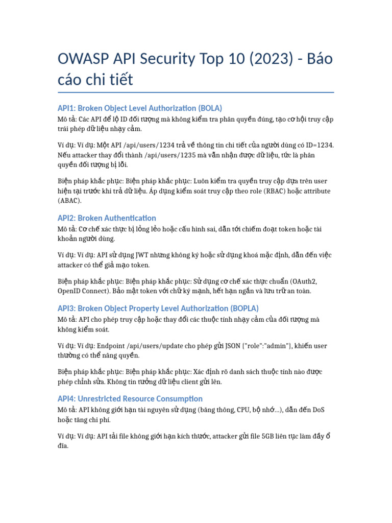 OWASP API Security Top 10 2023 ChiTiet | PDF