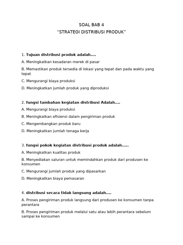 Soal Strategi Distribusi Produk | PDF