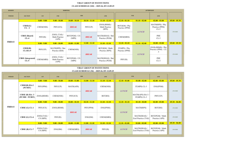 Class Schedule for Virat Institutions | PDF | Computer Graphics ...