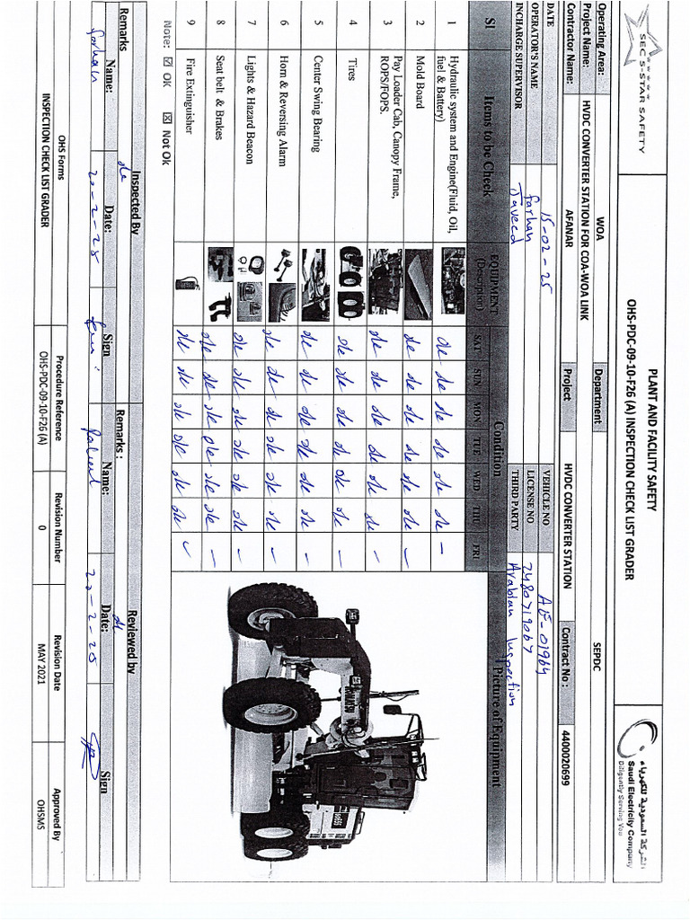Grader Inspection Checklist | PDF