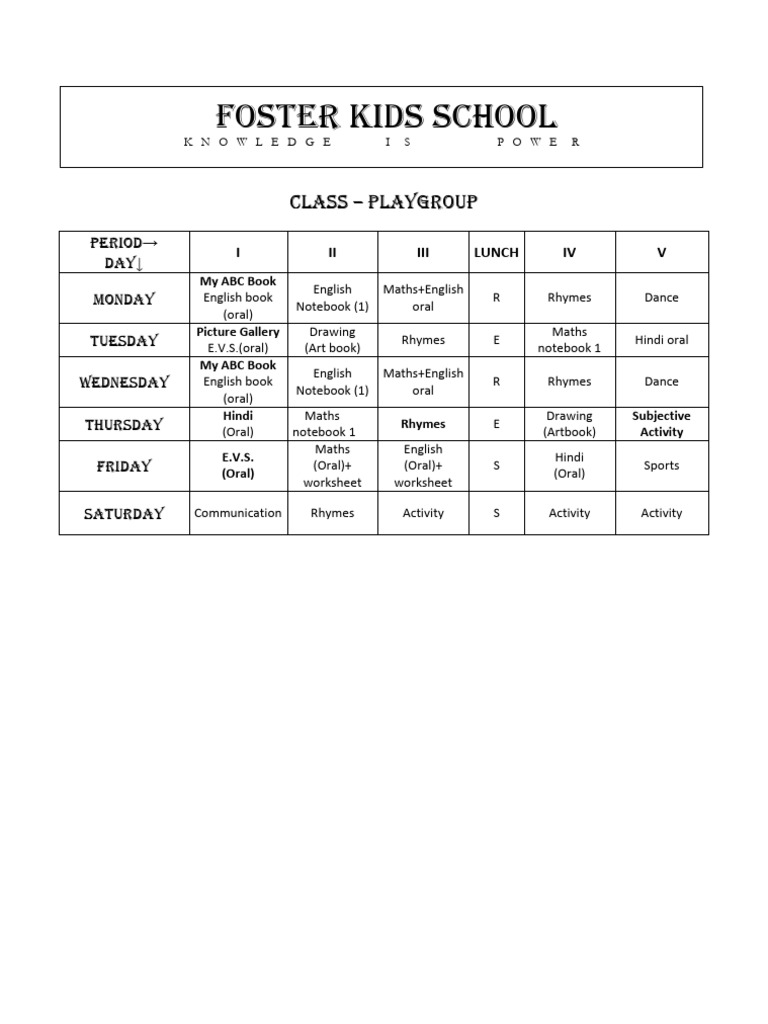 Playgroup Art and Activity Timetable | PDF