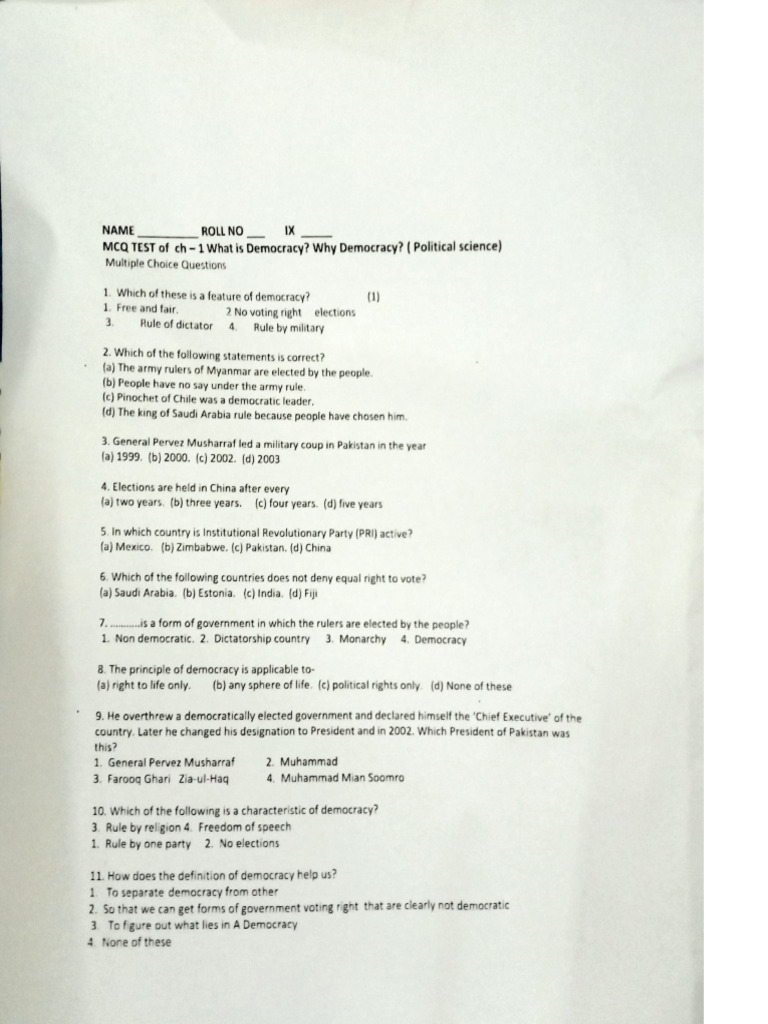 S.ST Worksheet of Civics (What Is Democracy - Why Democracy-) | PDF ...