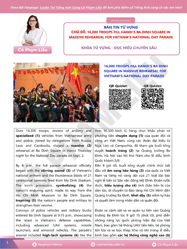 Bản Tin Từ Vựng Chủ Đề 16,000 Troops Fill Hanoi's Ba Dinh Square in Massive Rehearsal for ...