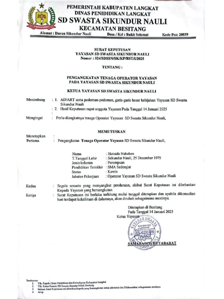 NEW SK Operator Yayasan 2025 | PDF