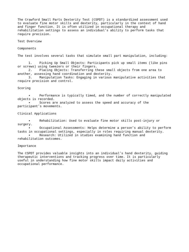 Crawford Small Part Dexterity Test | PDF