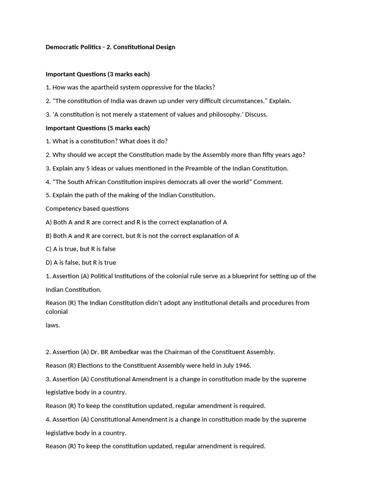 Democratic Politics - 2. Constitutional Design | PDF | Apartheid ...