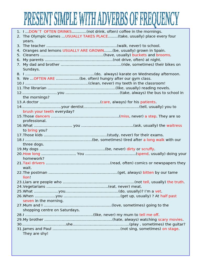 Ejercicios Con Palabras de Frecuencia | PDF