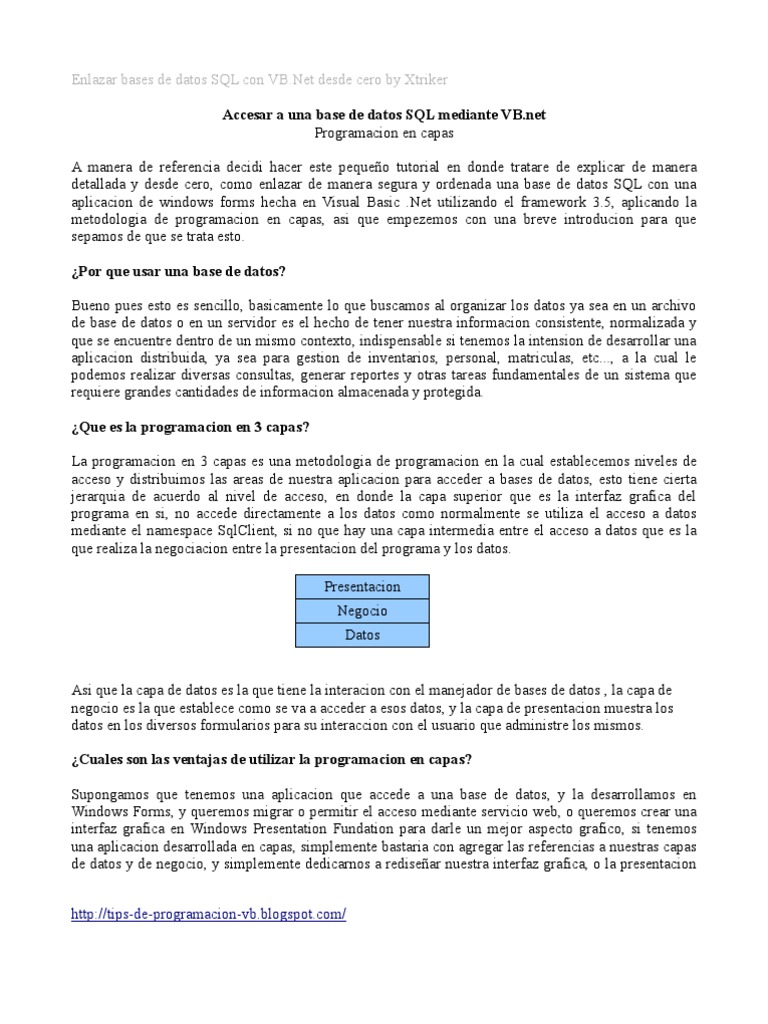 Tutorial Enlazar Bases de Datos Desde Cero 3 Capas | PDF | SQL | Tabla ...