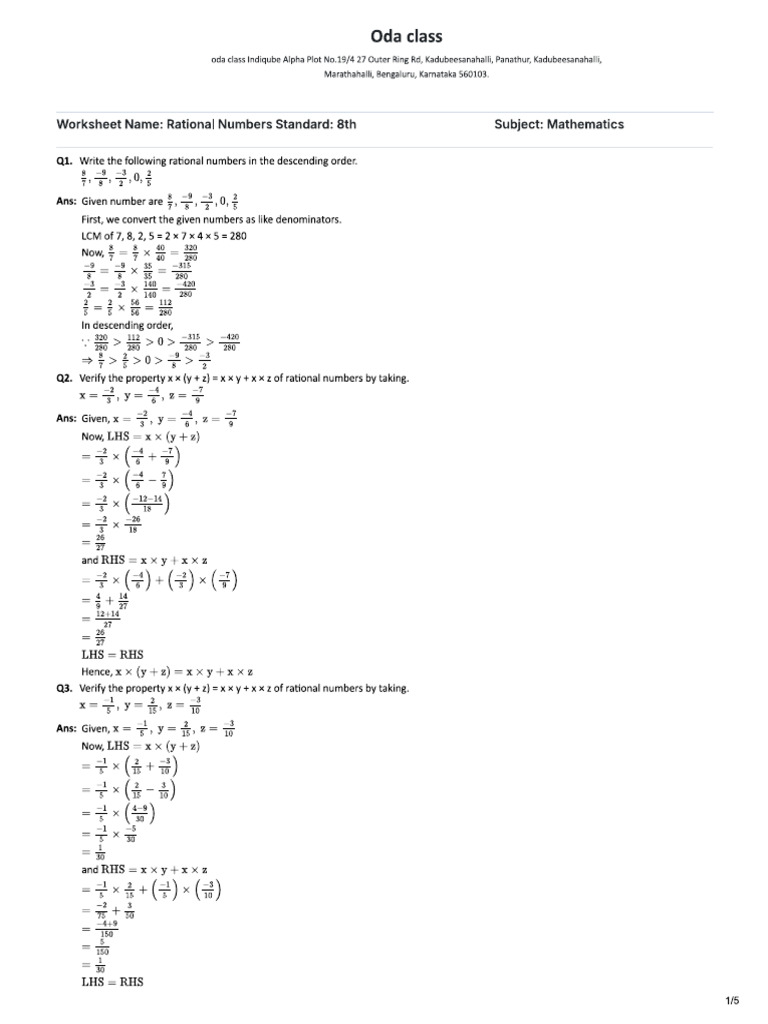Rational Numbers-Class 8 | PDF