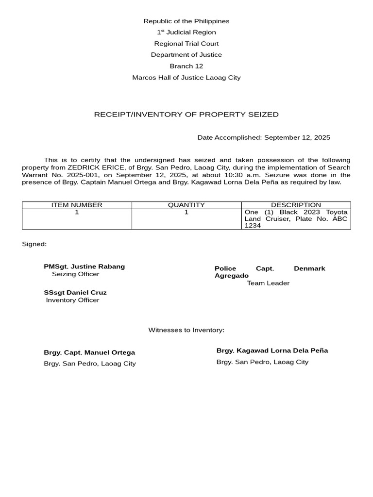 Receipt Inventory of Property Seized | PDF