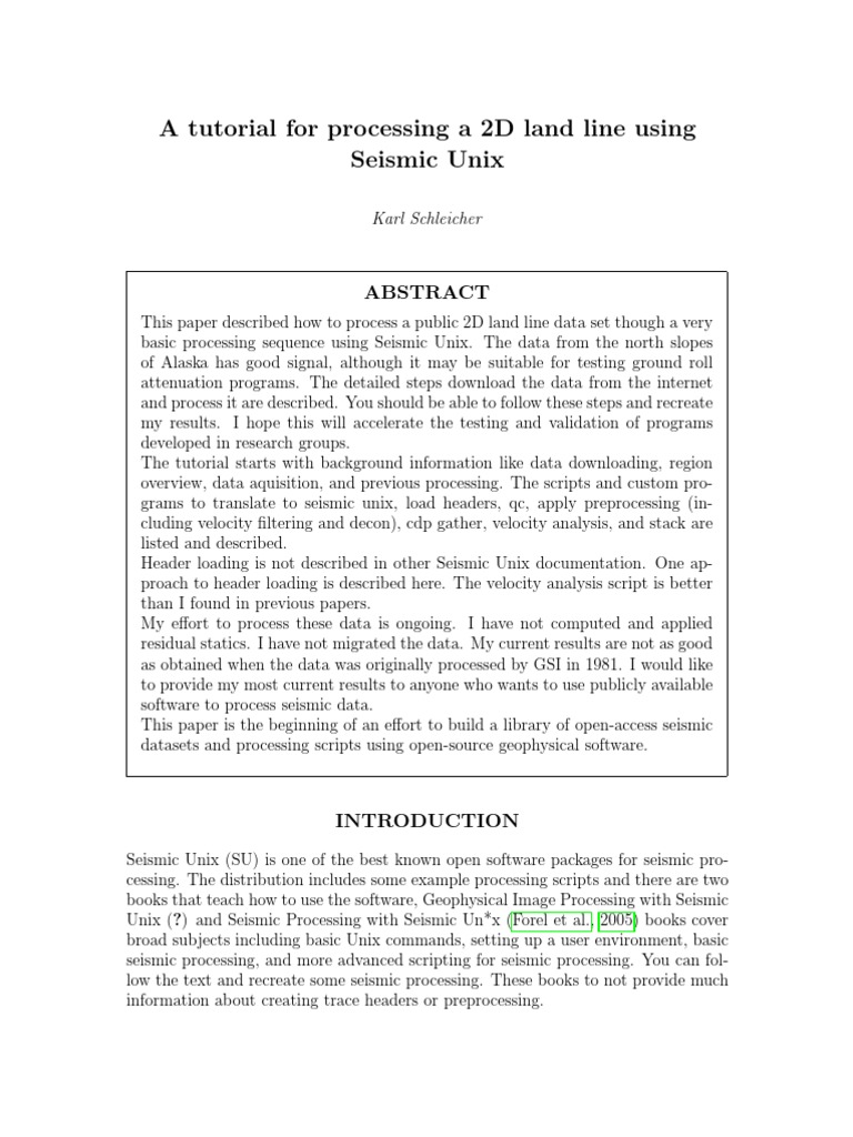A Tutorial For Processing A 2D Land Line Using Seismic Unix | PDF | Reflection Seismology | Software