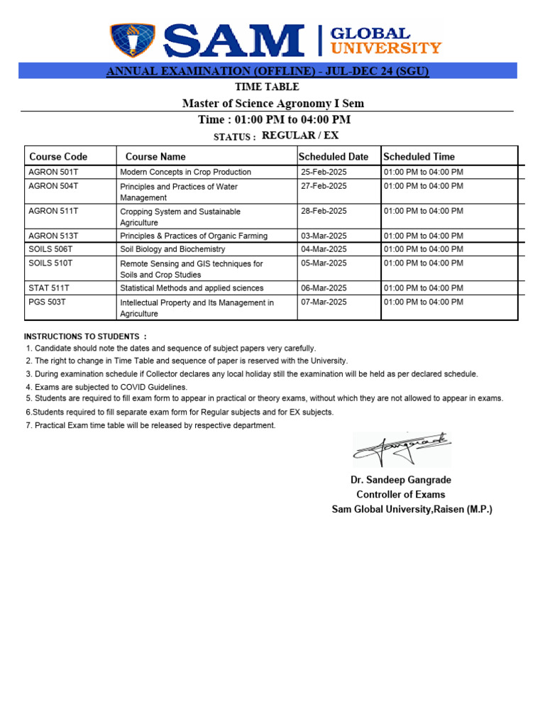Master of Science Agronomy I Sem Regular & EX | PDF | Agriculture