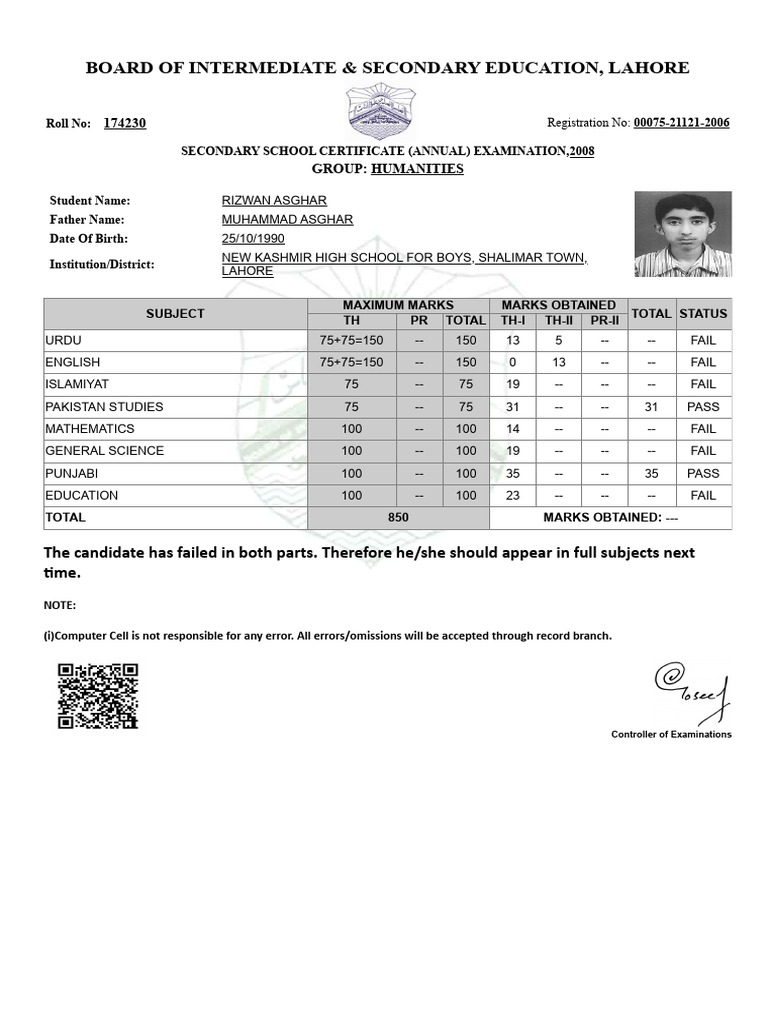 Lahore Board SSC Exam Results 2008 | PDF | South Asia | Pakistan
