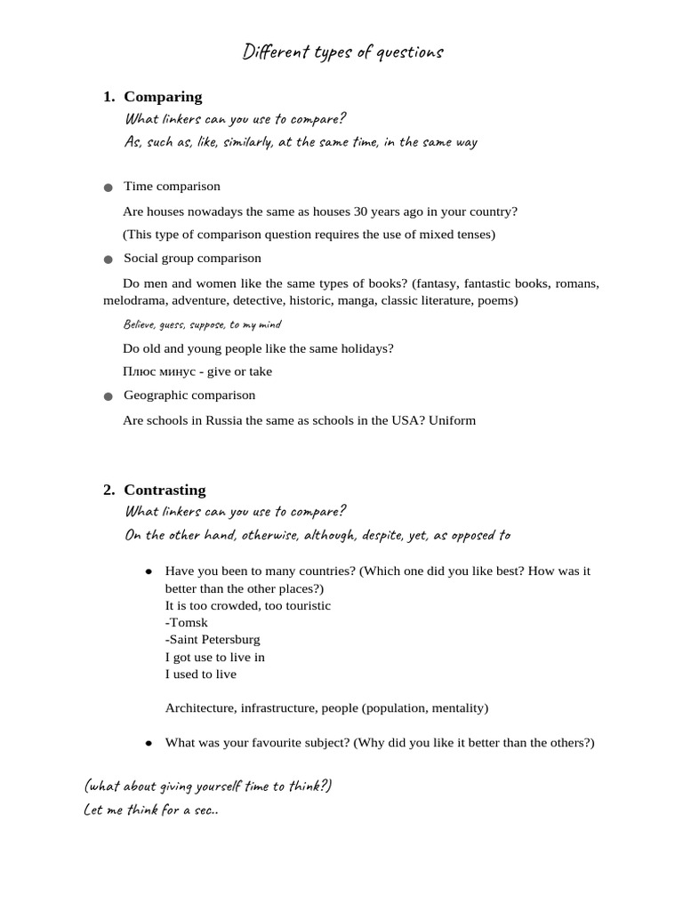 Different Types of Questions | PDF | Cognition | Psychological Concepts