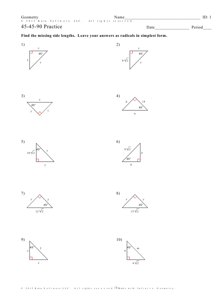 45-45-90 Triangle Practice Worksheet | PDF