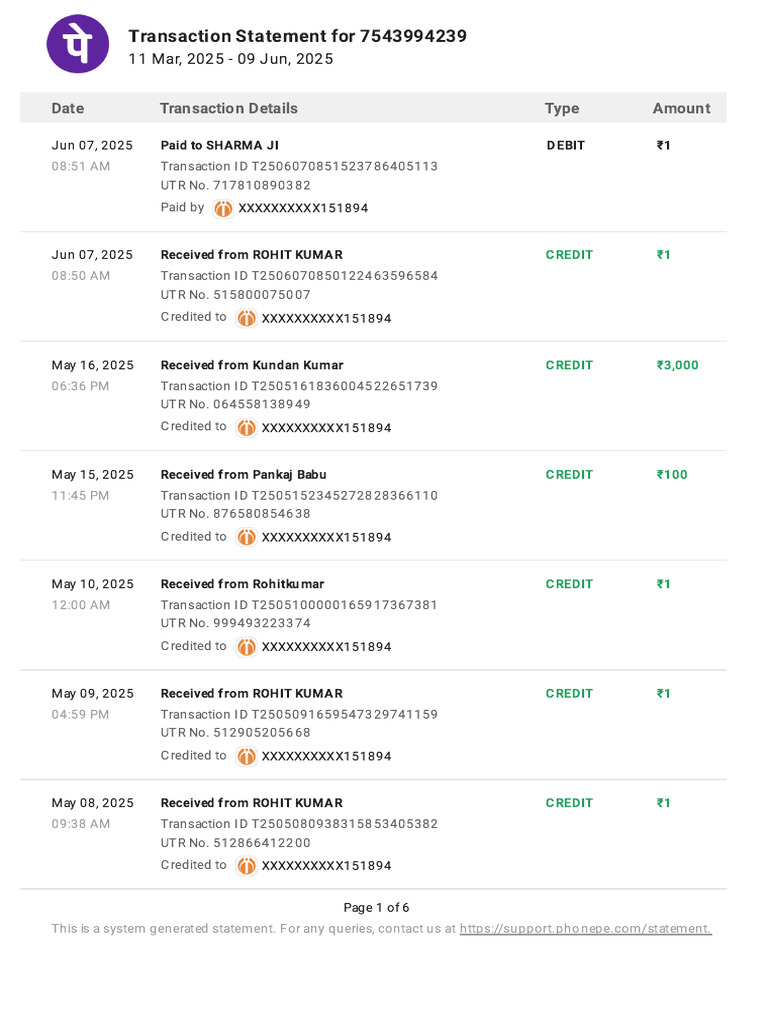 PhonePe Statement Mar2025 Jun2025 | PDF