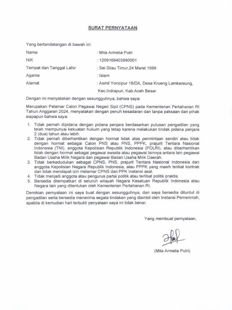 Surat Pernyataan | PDF