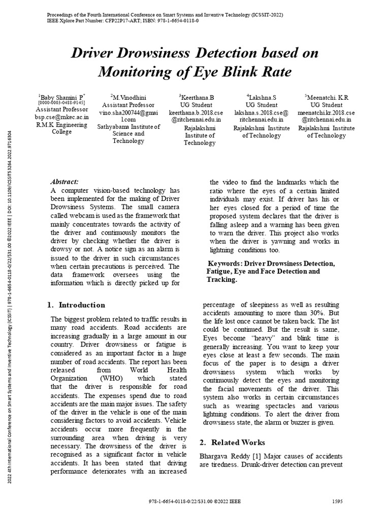 Driver Drowsiness Detection Based On Monitoring of Eye Blink Rate | PDF | Traffic Collision ...