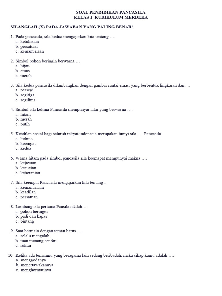 Soal Pendidikan Pancasila Kls 1 Smt 2 | PDF