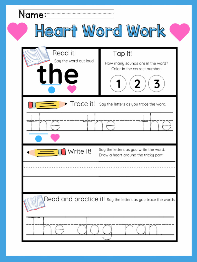 Sight-Heart Word Worksheet Template | PDF