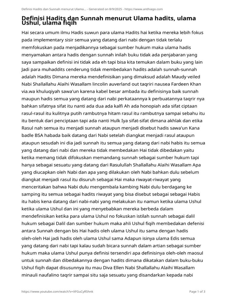Definisi Hadits dan Sunnah Menurut Ulama | PDF