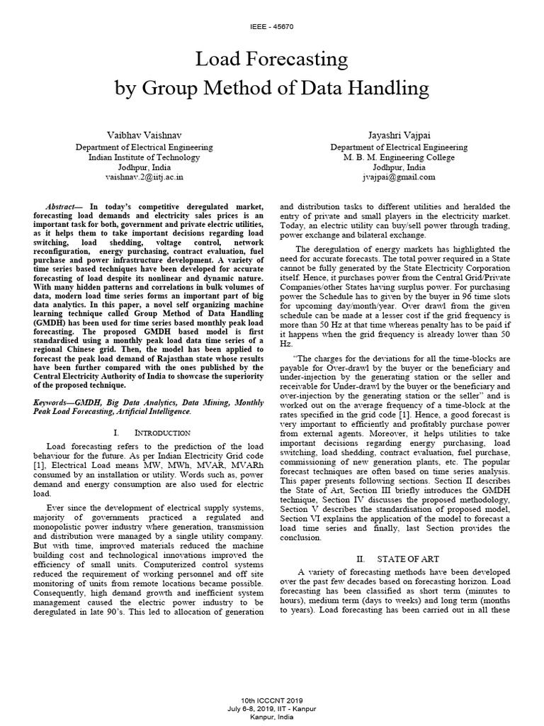 GMDH for Monthly Peak Load Forecasting | PDF | Applied Mathematics