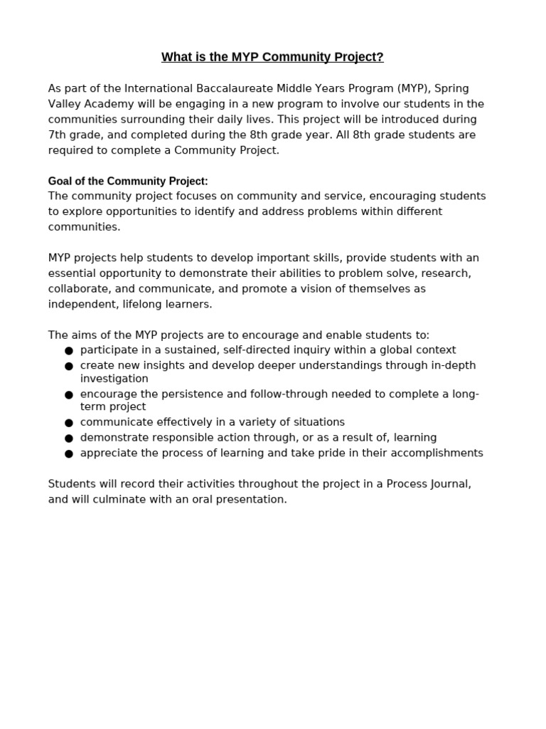 MYP Community Project Overview for Students | PDF | Learning ...