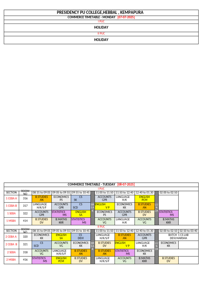 Commerce Timetable From 07-07-2025 To 12-07-2025 | PDF