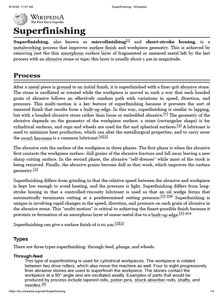 Superfinishing - Wikipedia | PDF | Metalworking | Industrial Processes
