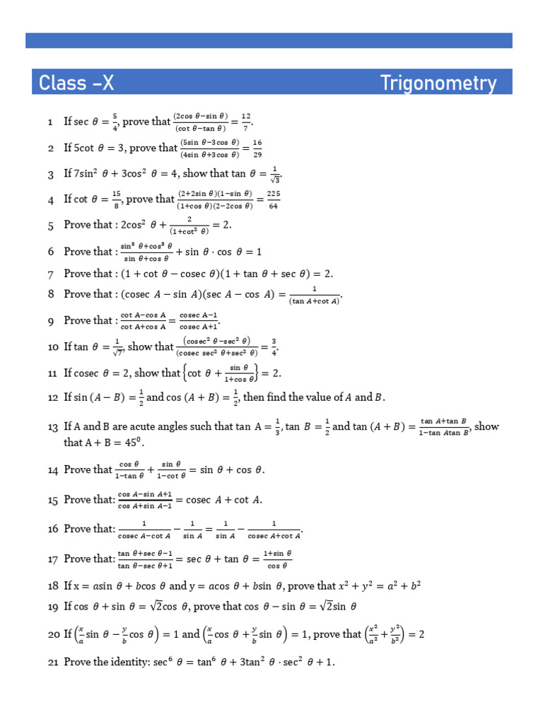 Worksheet Trigo | PDF | Elementary Mathematics | Euclidean Plane Geometry
